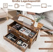 Costway Konferenční stolek výškově nastavitelný se zásuvkami ze dřeva