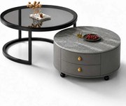 LuxuryForm DESIGN Konferenční stolek ORION 70 × 70 / 50 × 50 cm – šedý / šedý mramor + sklo (set 2 ks)