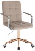 LuxuryForm DESIGN Otočná židle VERONA VELUR na zlaté podstavě s kolečky - latte