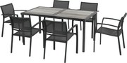 Outsunny Ocelový zahradní set 7 kusů s 1 stolem a 6 stohovatelnými kovovými židlemi Epoxy Textilene Tmavě šedá | Aosom