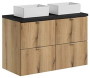 Závěsná skříňka Nova Oak Gaja s deskou a umyvadly 100 cm dub evoke/černá