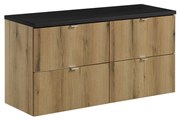 Závěsná skříňka pod umyvadlo Nova Oak s deskou 120 cm dub evoke/černá