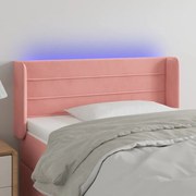 Čelo postele s LED růžové 93 x 16 x 78/88 cm samet