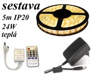 ECOLIGHT LED pásek - 5m - 60LED/m - 4,8W/m - IP20 - 1600Lm - teplá bílá + stmívač IR + zdroj - SADA