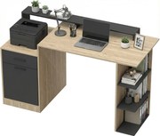 HOMCOM psací stůl 140 × 60 cm s zásuvkami, držákem na sluchátka, skříňkou a policemi — dub/černá | Aosom