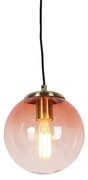 Závěsné svítidlo v art deco stylu mosazné s růžovým sklem 20 cm - Pallon