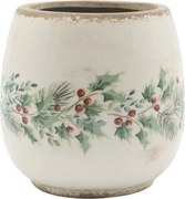 Béžový keramický květináč s cesmínou Holly Christmas Antique – Ø 15*14,5 cm