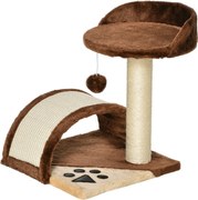 PawHut Malý Kočičí Škrabací Strom 46 cm Výška 2 Úrovně s Škrabacím Sloupkem, Škrabacím Plošinou a Hracím Míčkem 35.5x37x46 cm Hnědý | Aosom