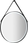 Sapho Sapho, ORBITER LED podsvícené kulaté zrcadlo s koženým popruhem, o 60cm, černá mat