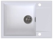 Sink Quality Sink55, kuchyňský granitový dřez 620x460x215 mm + grafitový sifon, bílá, SKQ-SINK.W.1KKO.XB