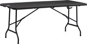 Outsunny skládací zahradní stůl pro 6 osob, bufetový stůl s ocelovým rámem, terasový stůl vzhled dřeva 180 x 75,5 x 73 cm, tmavě šedý | Aosom.de