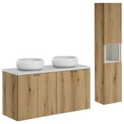Koupelnová sestava Nova Oak s deskou, umyvadly a skříňkami 120 cm dub evoke/bílá