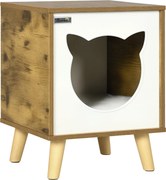 Pawhut dřevěný kočičí dům - vnitřní kočičí jeskyně s pratelným polštářem a zvýšenými nohami 34x34x44,5 cm hnědá | Aosom
