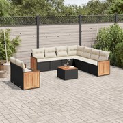 10dílná zahradní sedací souprava s poduškami černá polyratan 3227785