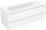 Mexen Rivel, koupelnová skříňka 120 cm s umyvadlem Vela, 2 zásuvky, drážkovaná, bílá matná, 91A20-12047-2-BFF01-W23M01