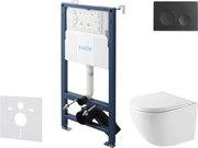 kielle Genesis New - Set předstěnové instalace, kompaktního klozetu Oudee, Vortex Rimless+, sedátka softclose a tlačítka Gemini New I, matná černá 30528SS39