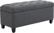 HOMCOM Lavice čalouněná s úložným prostorem 100 x 40 x 44 cm, truhlicová lavice z polyesteru připomínajícího len a kaučukového dřeva v tmavě šedé bar…