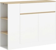 HOMCOM Sideboard, großes Schrankfach, 3 Ablagefächer, Schublade, 105 x 30 x 81,5cm, Weiß/Holz
