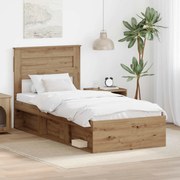 Rám postele Umělecký dub 100 x 200 cm Masivní borové dřevo 3409798