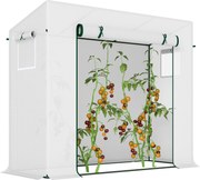 Fóliový skleník Outsunny 200x68x196cm s rolovacími dveřmi a bočním oknem, odolný proti větru, ocel a PE, ideální pro zahradní rostliny