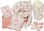 Oboustranné hnízdečko (kokon) pro miminko - BABYMAM PREMIUM set 7v1 - Tajemná zahrada s meruňkovou minky
