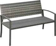 Zahradní lavička Outsunny z polyrattanu pro 2 osoby, odolná vůči UV záření, s ergonomickými opěrkami a opěradlem, zahradní nábytek, lavička pro park s