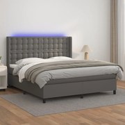 Box spring postel s matrací a LED šedá 160x200 cm umělá kůže