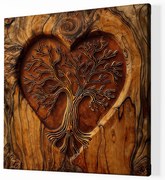 Obraz na plátně - Strom života Srdce tep, dřevo styl FeelHappy.cz Velikost obrazu (šířka x výška): 110 x 110 cm
