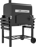 Outsunny gril na dřevěné uhlí BBQ zahradní gril s víkem, policemi, udírnou, ohřívacím podnosem, policemi, přepravními kolečky, kov| Aosom