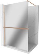 Mexen Kioto+, sprchová zástěna Walk-In s poličkou a věšákem 100 x 200 cm, 8mm sklo vzor zrcadlo, měděný matný profil, 800-100-121-65-50