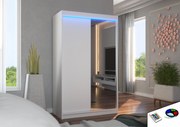 ADRK Furniture Posuvná skříň se zrcadlem a LED osvětlením REWENA 120