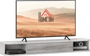 HOMCOM Floating TV Stand s 2 otevřenými policemi a skříňkou s výklopnými dvířky, Dřevěný televizní stolek, 120x26x16 cm, Bílý a šedý | Aosom