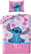 Růžové bavlněné ložní povlečení Stitch - motiv z pohádky Lilo a Stitch - 100% bavlna - 70 x 90 cm + 140 x 200 cm