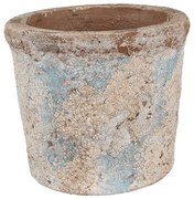 Béžovo-modrý kameninový obal na květináč s patinou Jurrien XIV M – 15x13 cm