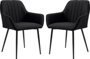 Jídelní židle HOMCOM v severském designu - Sada 2 židlí - Černé zkosené kovové nohy - Ergonomické lněné černé sedáky, opěradla a područky | Aosom