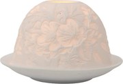 Bílý porcelánový svícen na čajovou svíčku s květy Paollo - Ø 12*8 cm