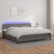 Box spring postel s matrací a LED šedá 200x200 cm umělá kůže 3134127