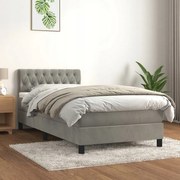 Box Spring Postel S Matrací Samet Světle Šedá Prošívaný design 90 x 200 c