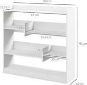 HOMCOM Knihovna s Úložným Prostorem rozměr 90Š x 24H x 91V cm 4 Úrovně 3 Zadní Panely Dřevovláknité Desky Bílá | Aosom