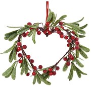 X-MAS Dekorační srdce s bobulkami k zavěšení - červená