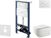 kielle Genesis New - Set předstěnové instalace, klozetu Gaia, Rimless, sedátka softclose a tlačítka Gemini New II, lesklá bílá/chrom 30528SS13