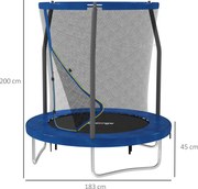 Dětský trampolína SPORTNOW, 1,83m zahradní trampolína s ochrannou sítí, ocelový rám, modrá | Aosom