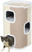 PawHut 74cm Vysoká Škrabací Barel Tříposchoďový Kočičí Barel s Polsterem, Plyšovým Okrajem, Kočičí Jeskyně, Kočičí Strom pro Malé Kočky, Béžová+Žlutá