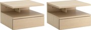 HOMCOM Sada 2 floating nočních stolků s 1 šuplíkem a otevřenou policí pro ložnici 35x32x22,5 cm Dub | Aosom