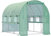 Zelený tunelový skleník Outsunny, 2,95 x 2 x 2 m, skleník s rolovacími okny, UV ochrana, větruodolný skleník na rajčata, pro zahradu, balkon, ocel | A