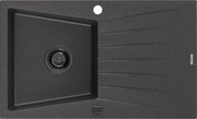 Mexen Cesar, granitový dřez 775x470x190 mm, 1-komorový, černá skvrnitá s černým sifonem, 6514771010-76-B