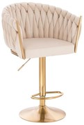 LuxuryForm DESIGN Barová židle NORDEN VELUR na zlaté kulaté podstavě - krémová