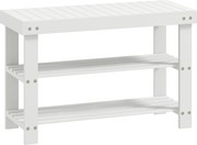 HOMCOM Bambusová botníková lavička se sedadlem, 3-patrový organizér na boty pro 6 párů do předsíně, obývacího pokoje nebo ložnice 70x28x45 cm Bílá
