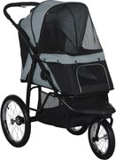 PawHut kočárek pro psy - skládací buggy pro psy a kočky do 20 kg s terénními gumovými koly, polstrovanými okny a dveřmi, šedý kočárek s úložným košem