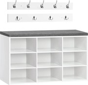 Předsíňový věšák s botníkem a sedákem Vasagle Jungo 80 cm bílý/šedý
